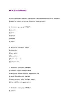 Gre Vocab Words | PDF