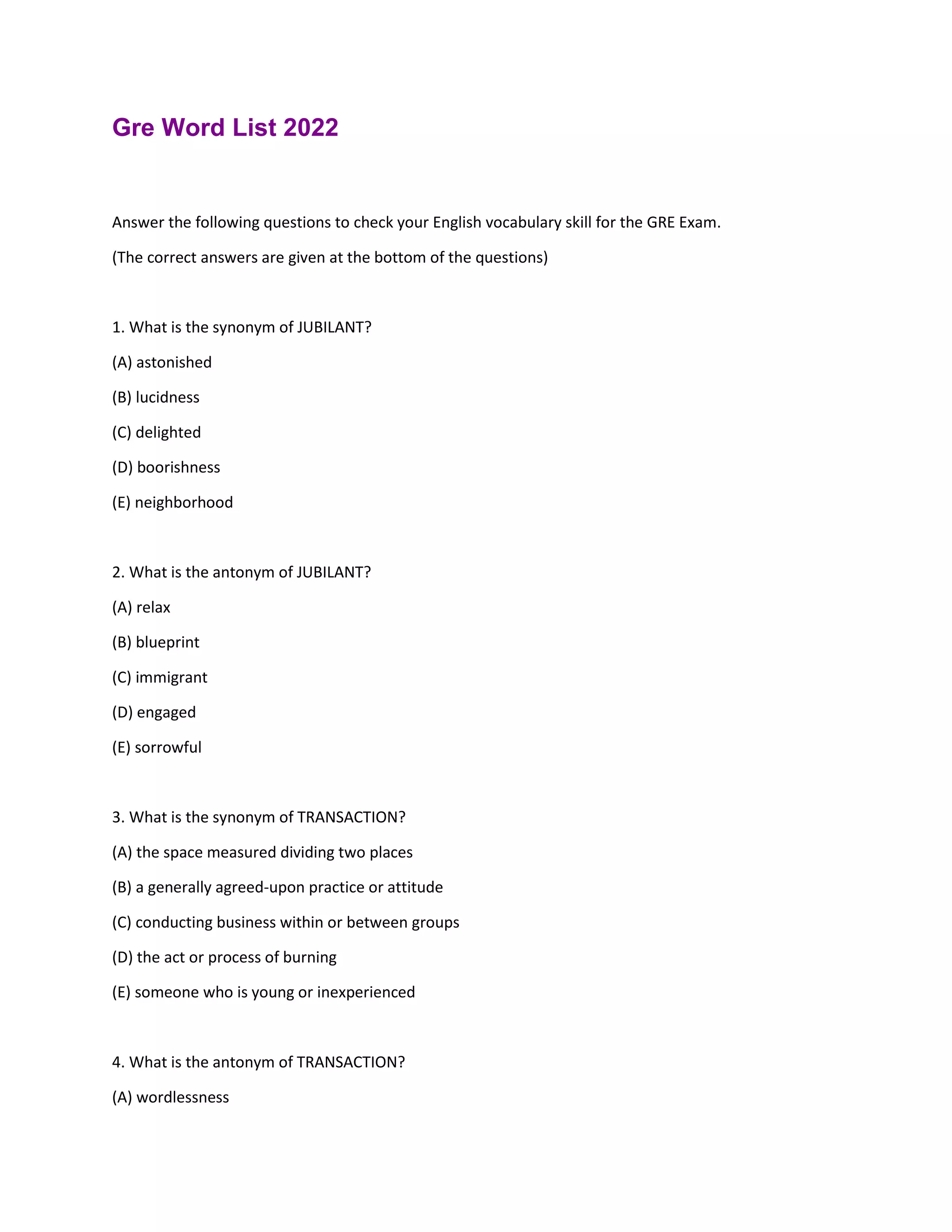 Gre Word List 2022 | PDF