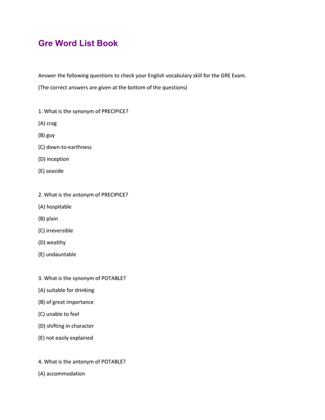 Gre Word List Book | PDF