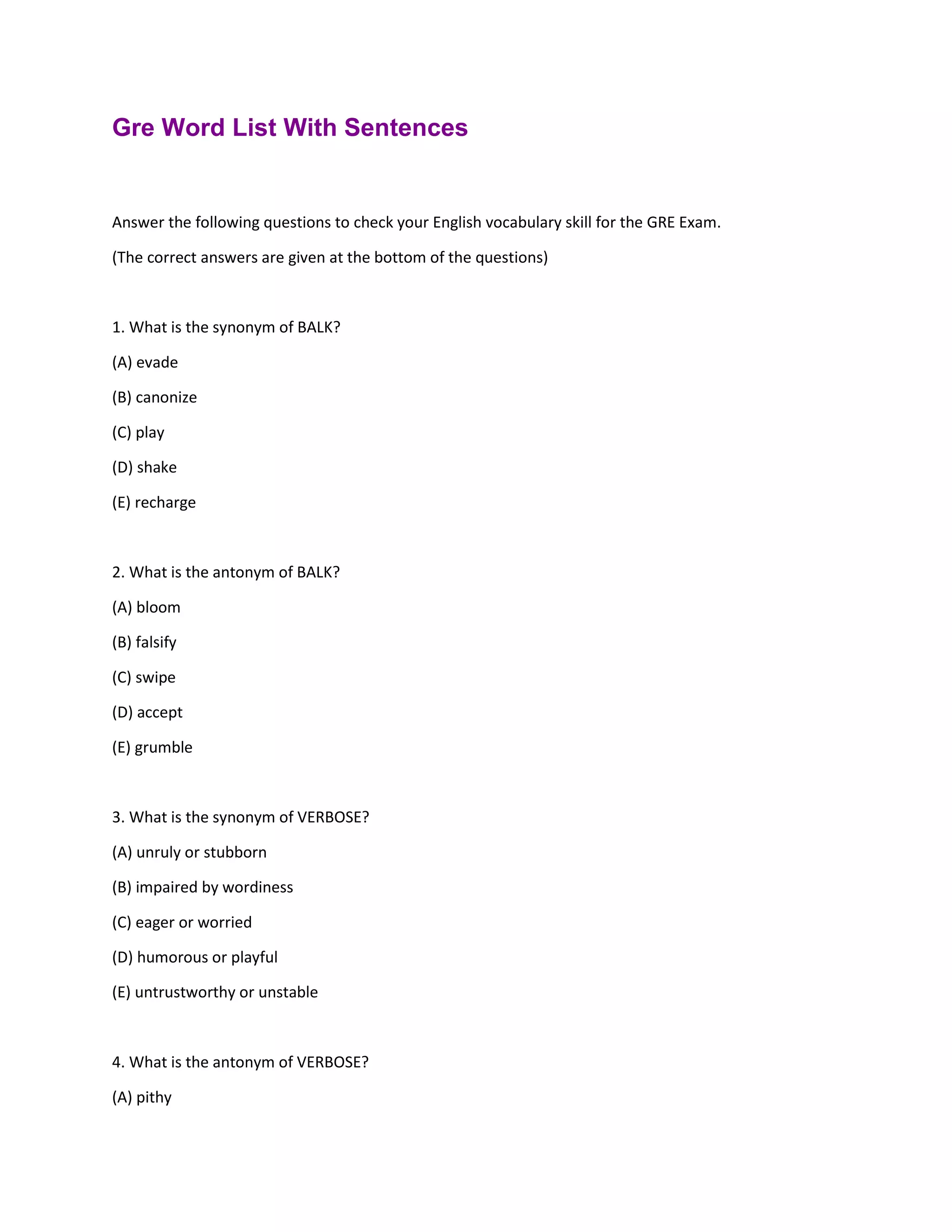 Gre Word List With Sentences | PDF