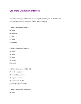 Gre Word List With Sentences | PDF