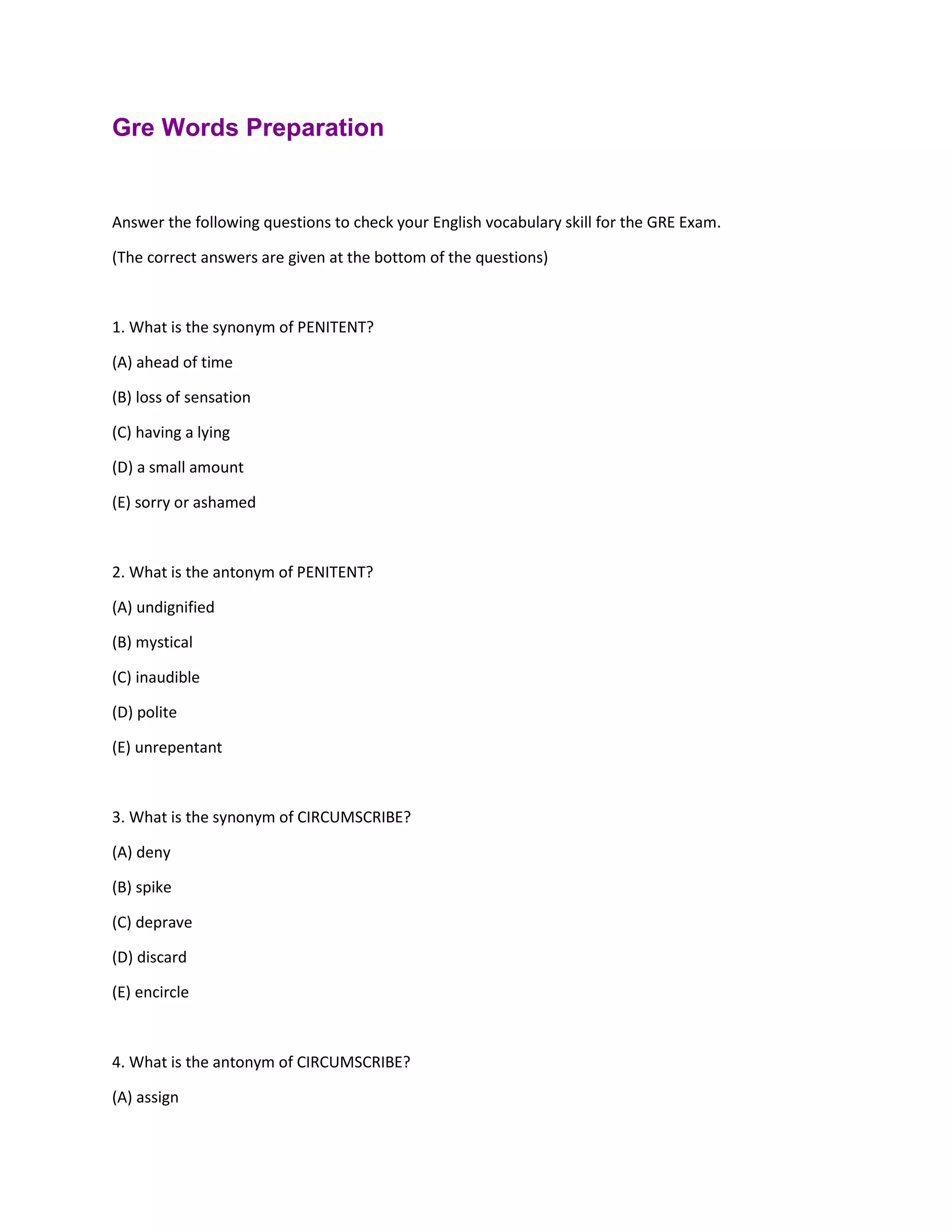 Gre Words Preparation | PDF