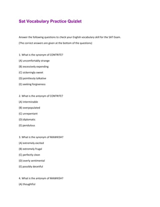 Sat Vocabulary Practice Quizlet | PDF