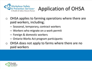 Occupational Health and Safety Act (OHSA) and Agriculture | PPTX