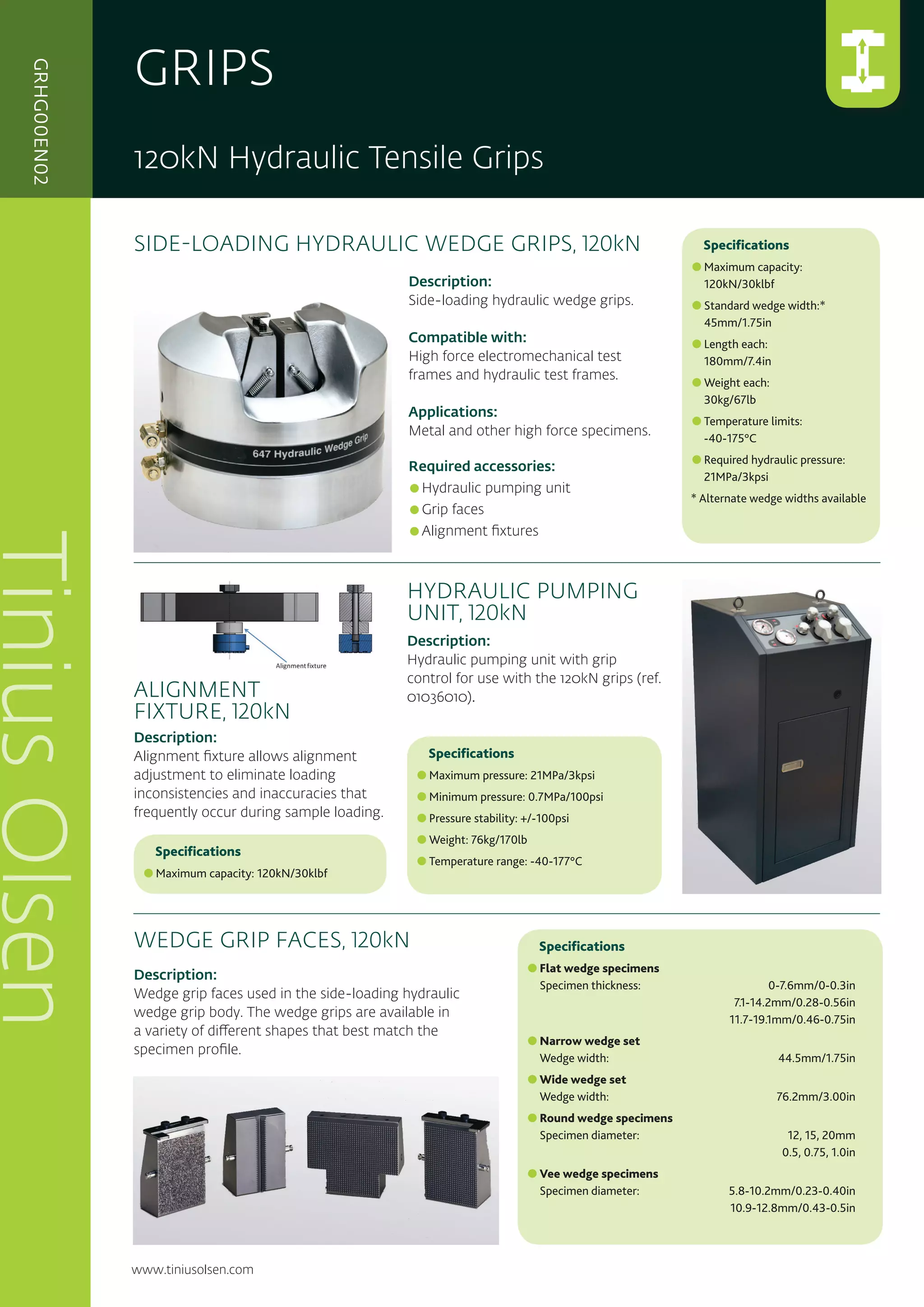 120kN Hydraulic Tensile Grips from Tinius Olsen | PDF