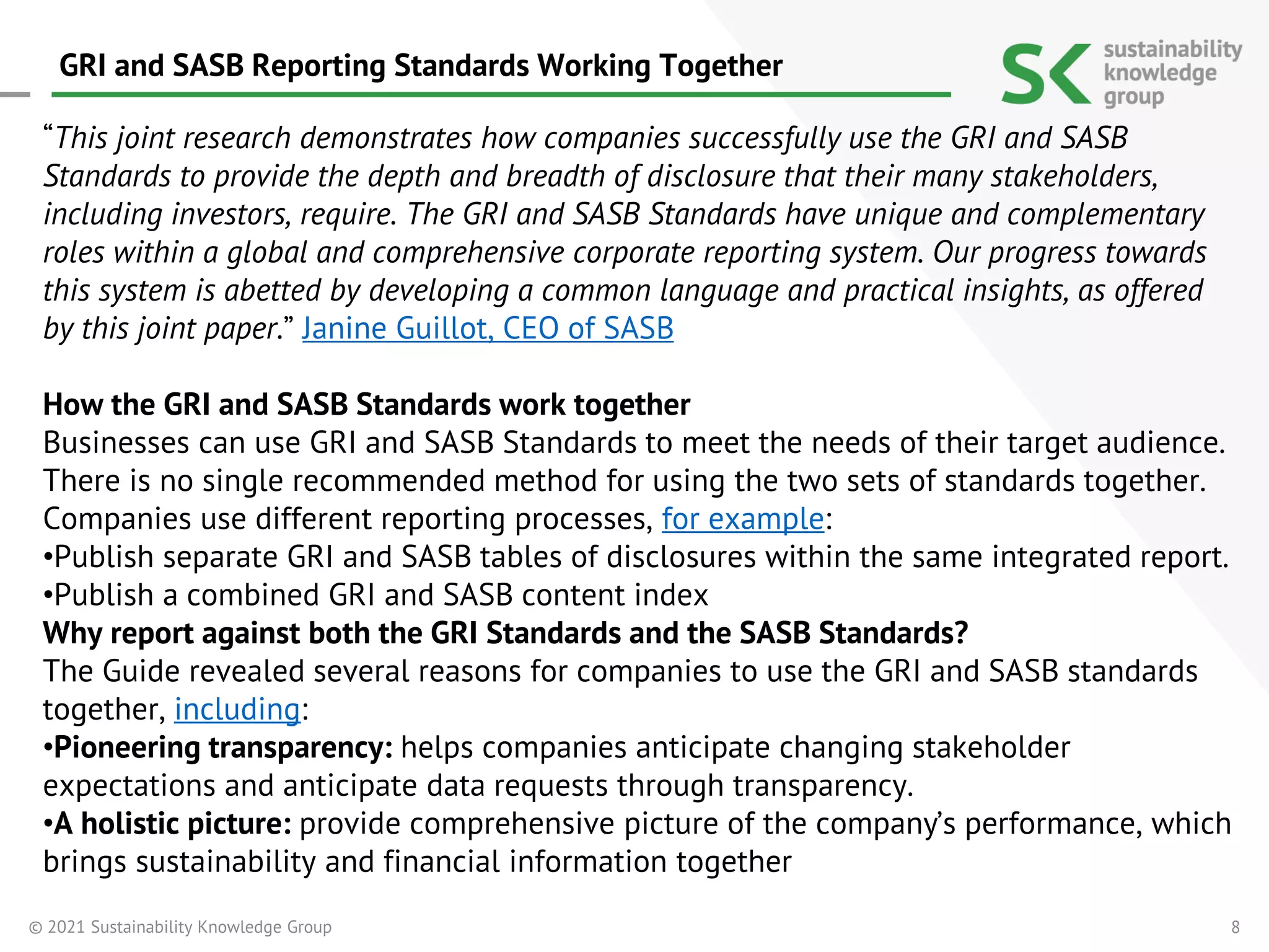 GRI and SASB Reporting Standards: Working Together | PDF