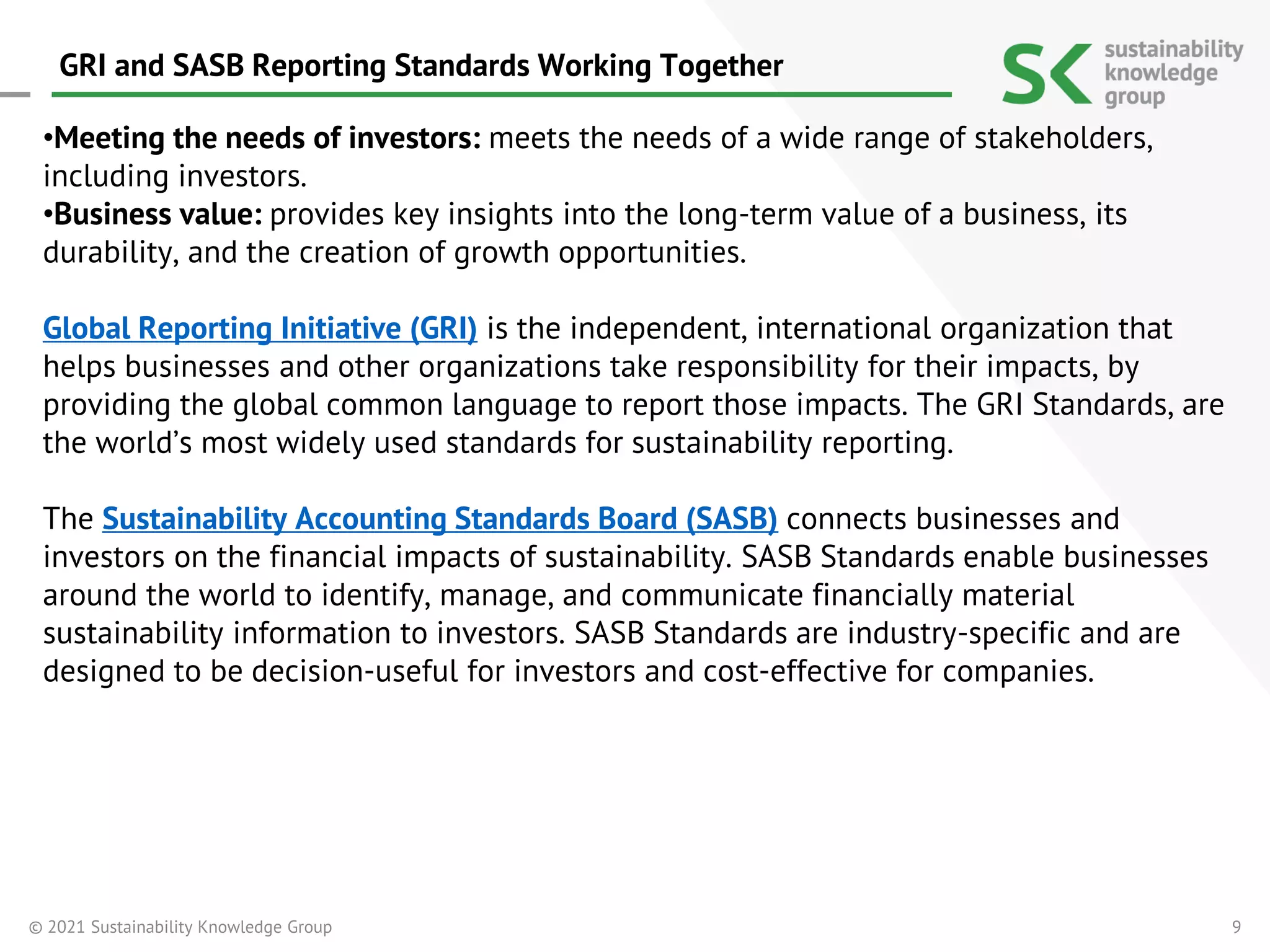GRI and SASB Reporting Standards: Working Together | PDF