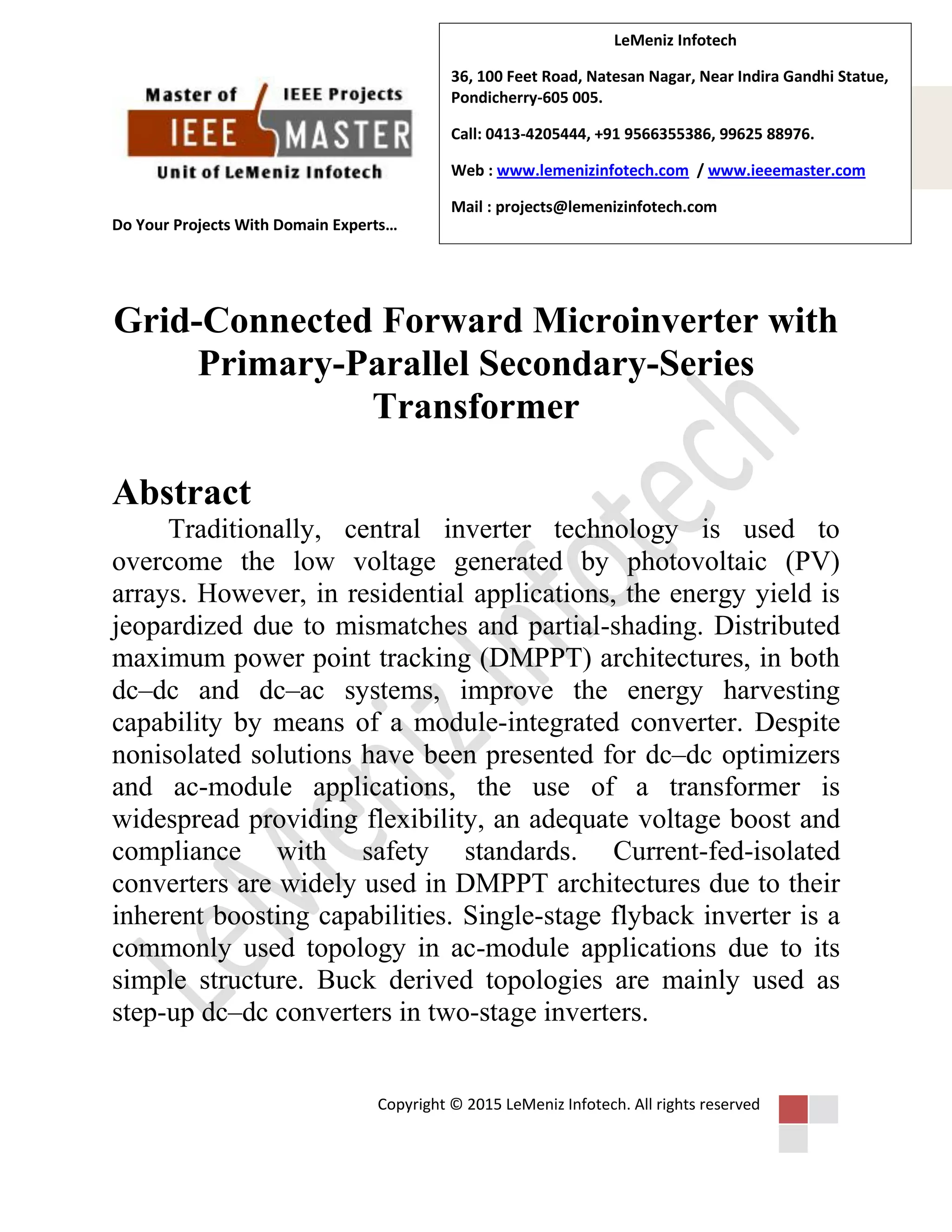 Grid connected forward microinverter with primary-parallel secondary ...