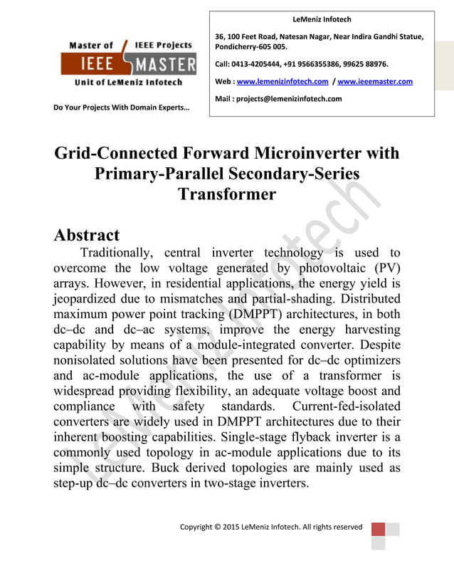 Grid connected forward microinverter with primary-parallel secondary ...