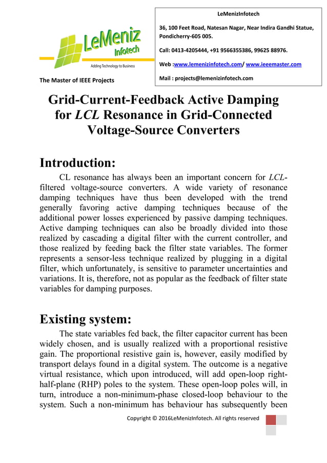 Grid current-feedback active damping for lcl resonance in grid-connected voltage-source ...