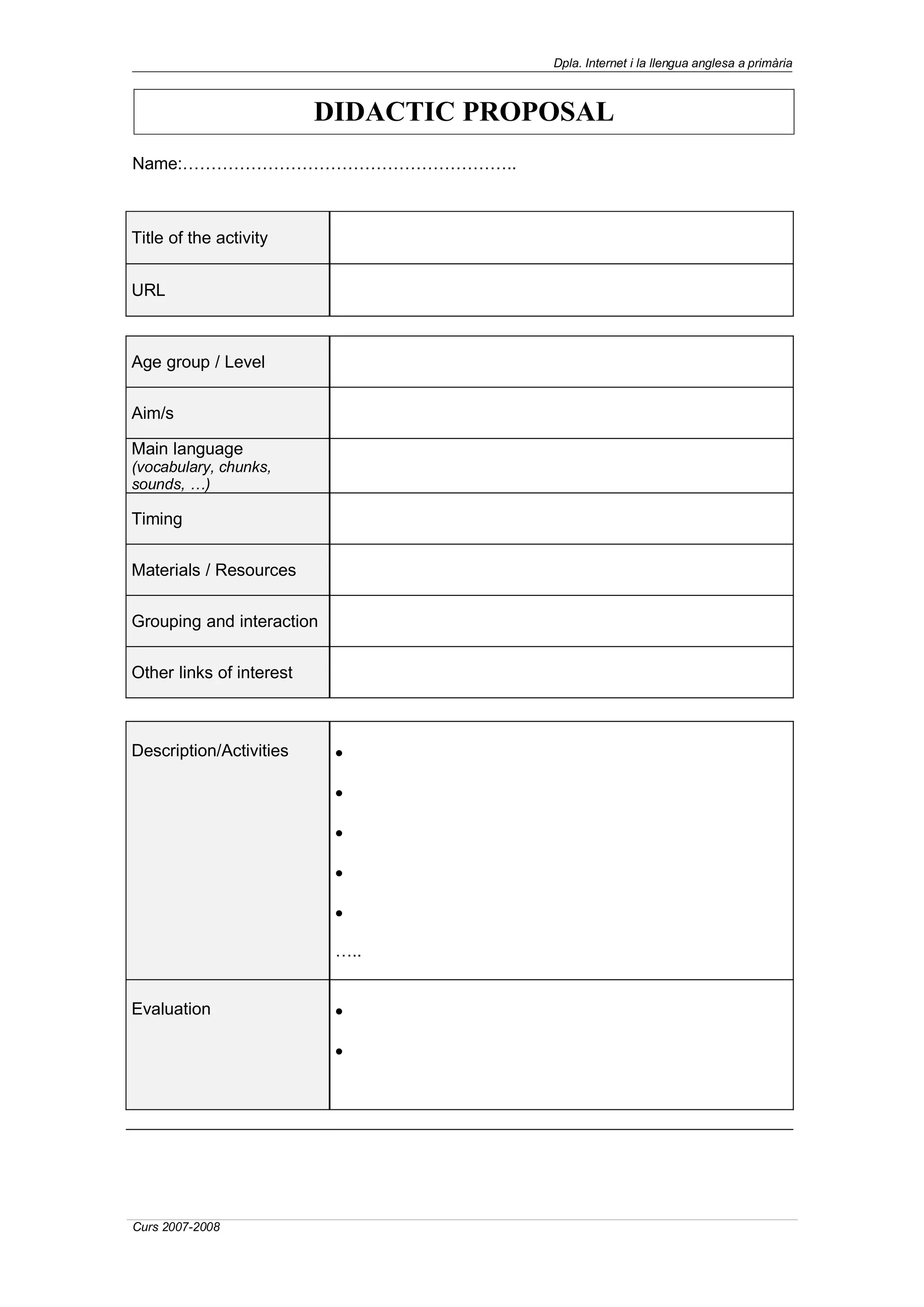 Grid Didactic Proposal | DOC | Educational Assessment | Education