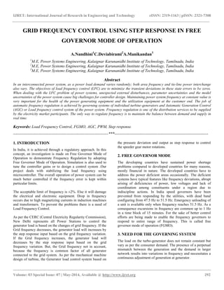 Grid frequency control using step response in free governor mode of ...