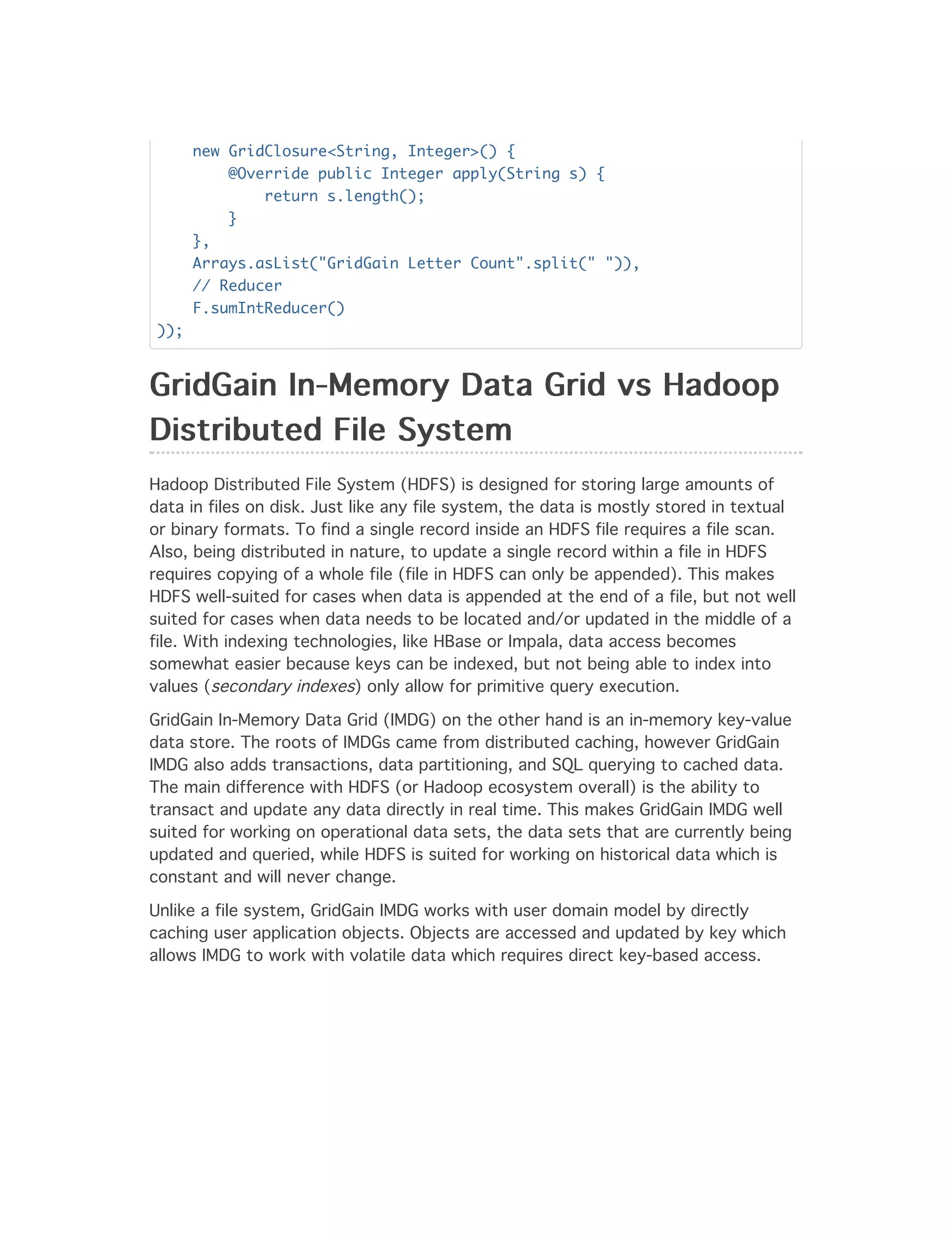 GridGain & Hadoop: Differences & Synergies | PDF | Databases | Computer Software and Applications