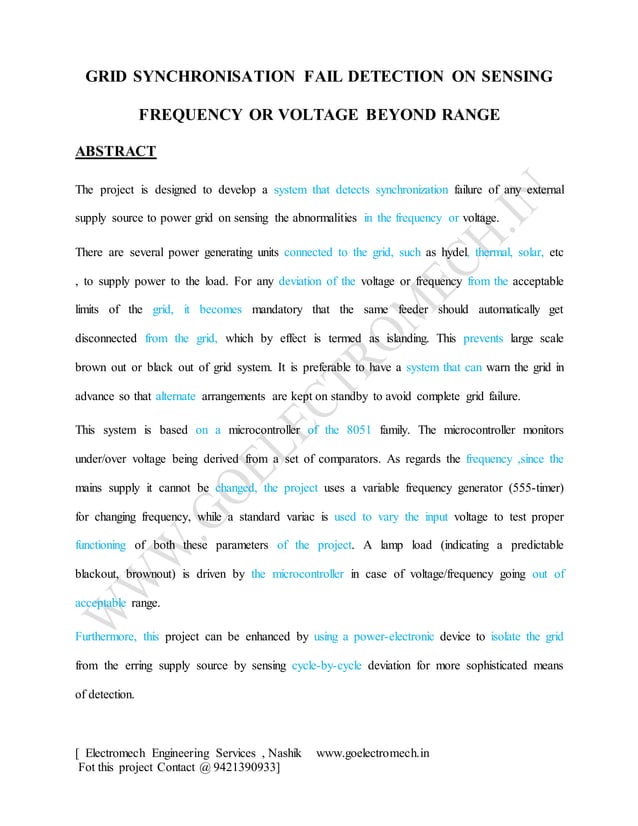 Grid synchronization fail detection on sensing frequency or voltage beyond range 14000 | DOCX ...
