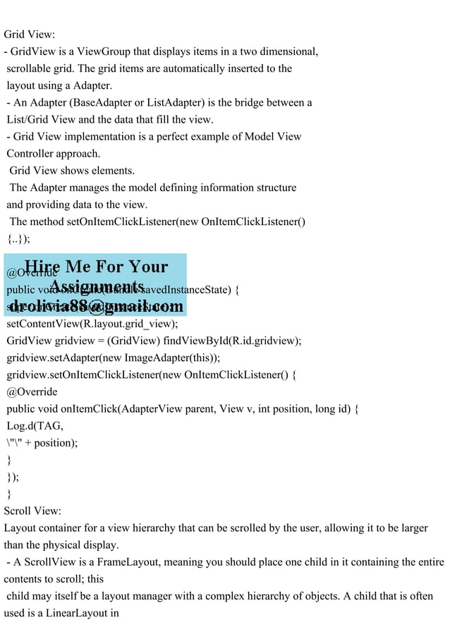 Grid View- GridView is a ViewGroup that displays items in a two d.pdf Grid View- GridView is a ViewGroup that displays items in a two d.pdf