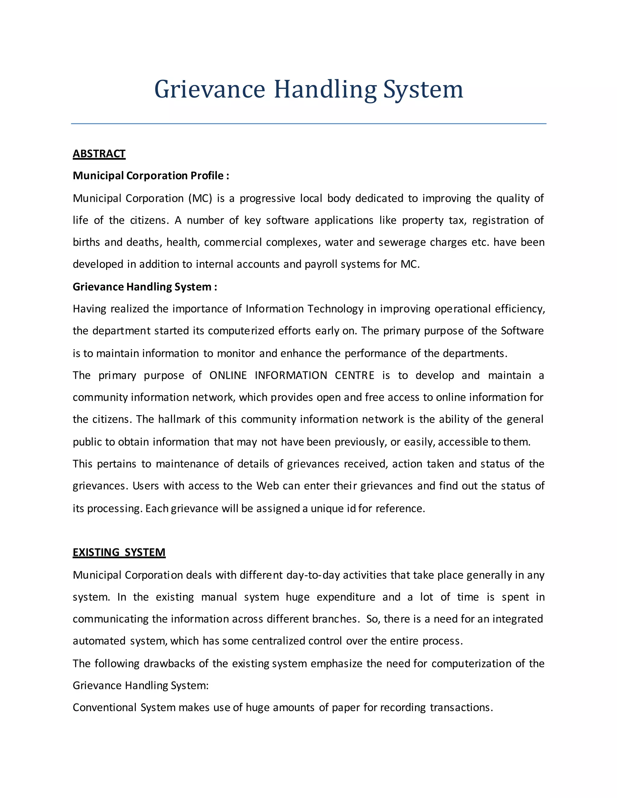 Web based Grievance handling system | DOCX