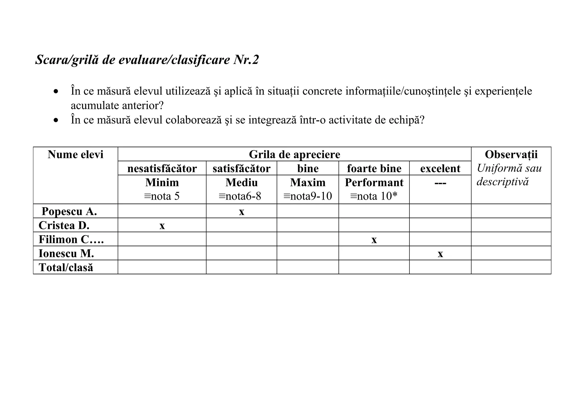 Grila de evaluare nr. 2 | DOC