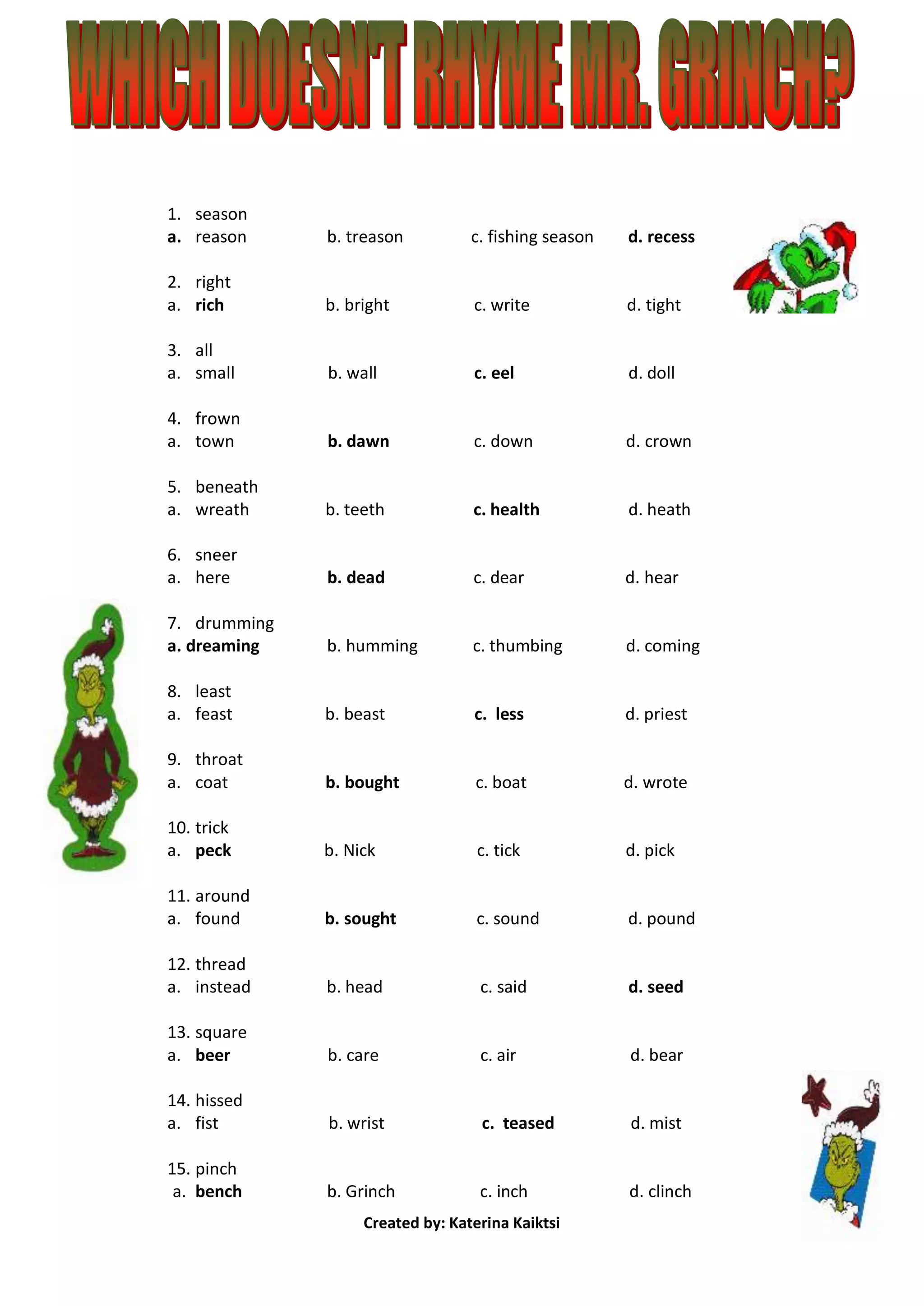 Grinch rhymes key | PDF