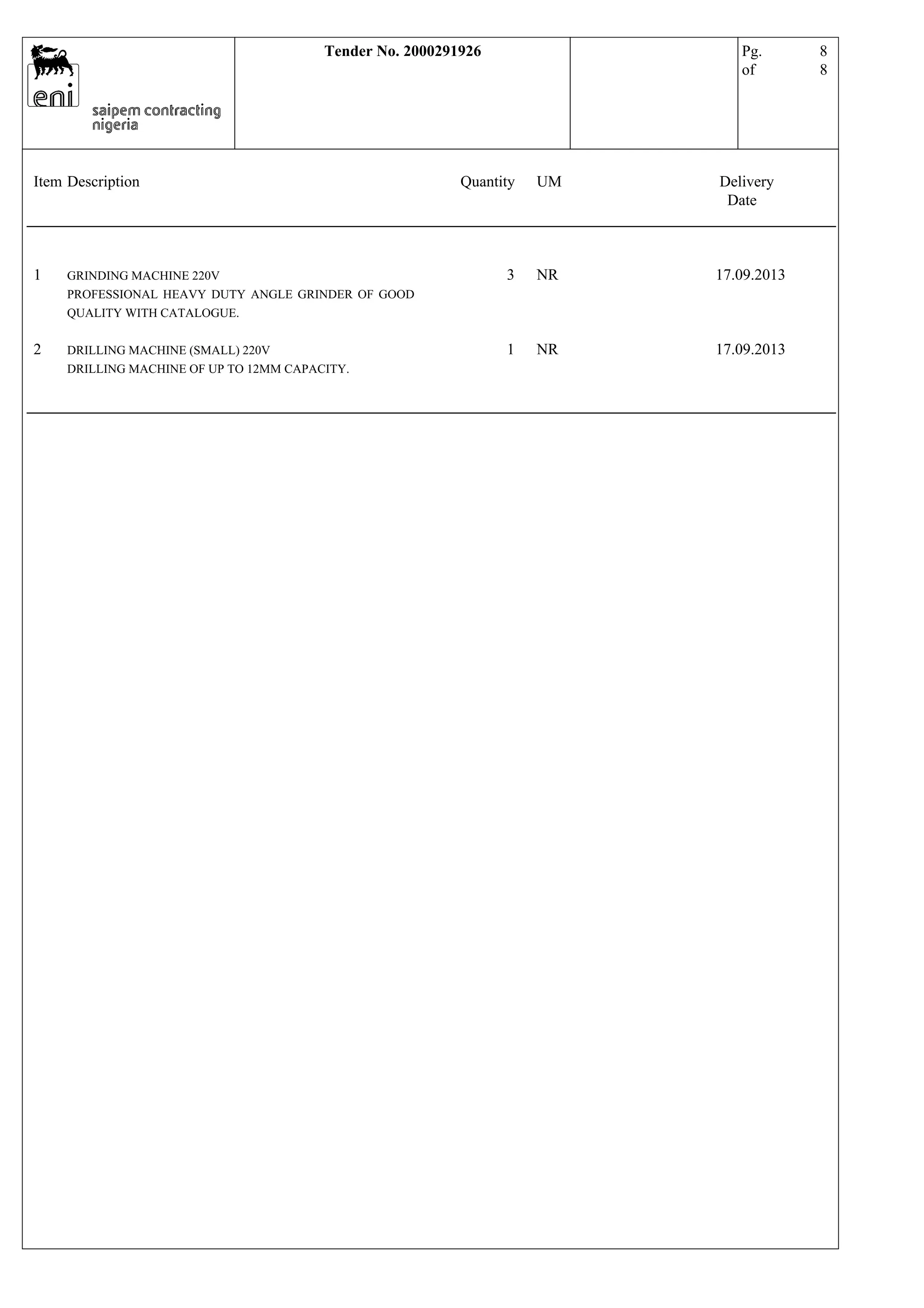 Grinding & drilling machines bid | PDF