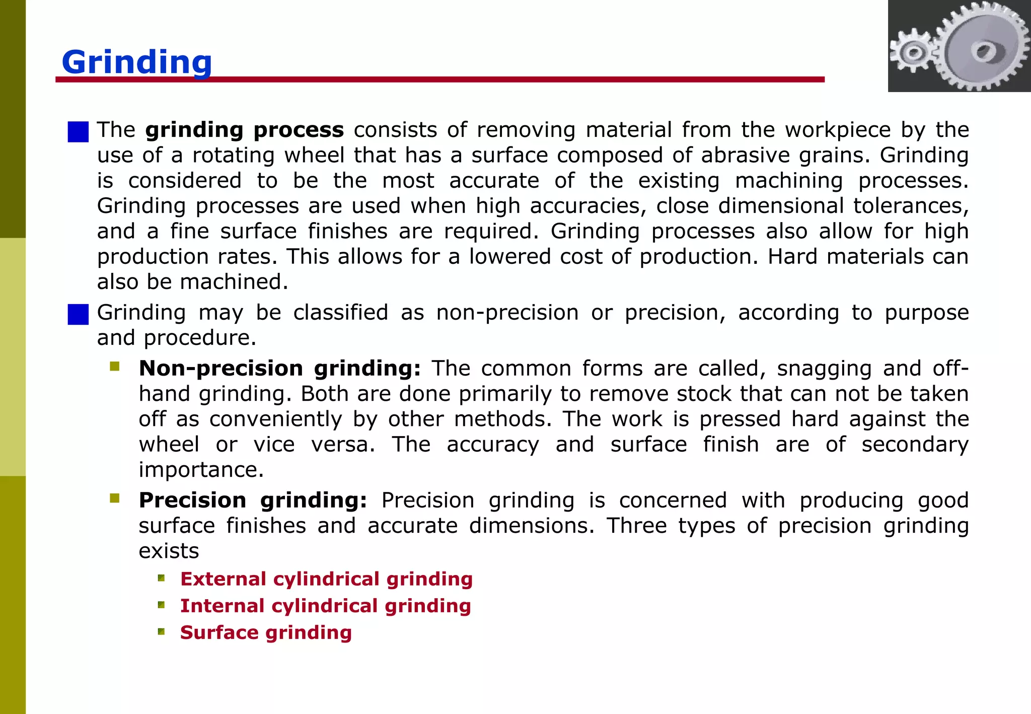 Grinding machines and abrasives | PPT