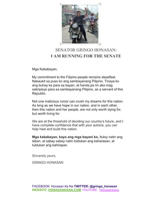 Gringo honasan press release may12v1.1 | PDF