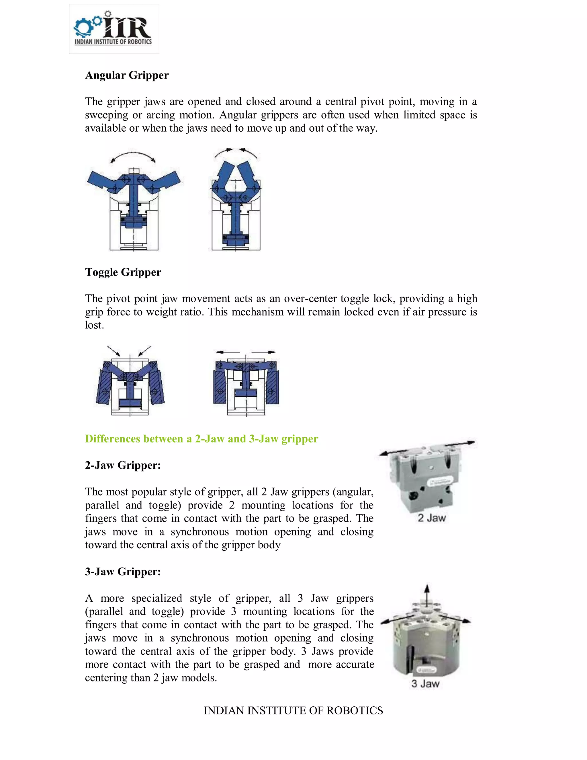 Indian Institutte of Robotics , Grippers | PDF
