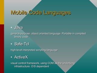 Addressing security issues in programming languages for mobile code ...