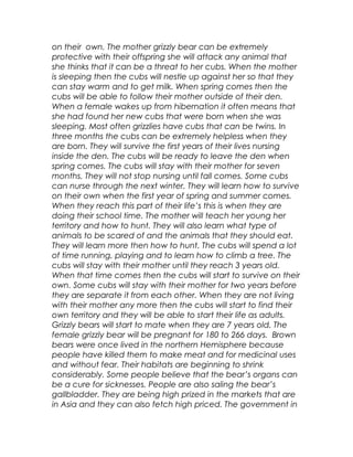 Grizzly bear report for lesley mouradian | DOC | Geography | Science