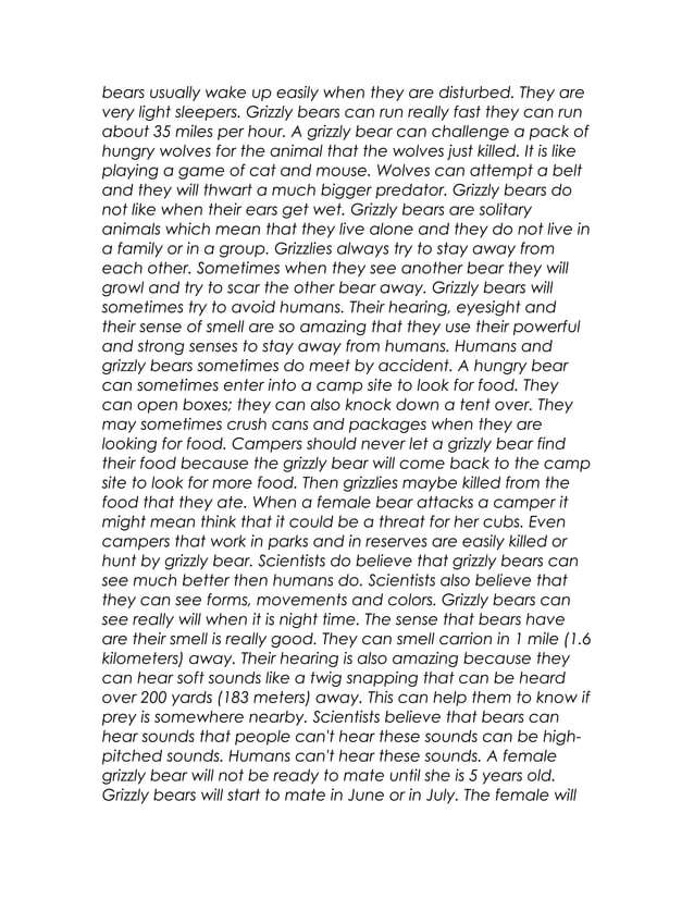 Grizzly bear report for lesley mouradian | DOC | Geography | Science
