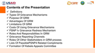 PSNP 4 Grievance redressing mechanism (GRM) | PPTX