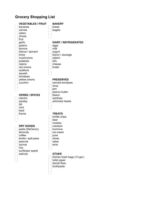 Grocery Shopping List | PDF