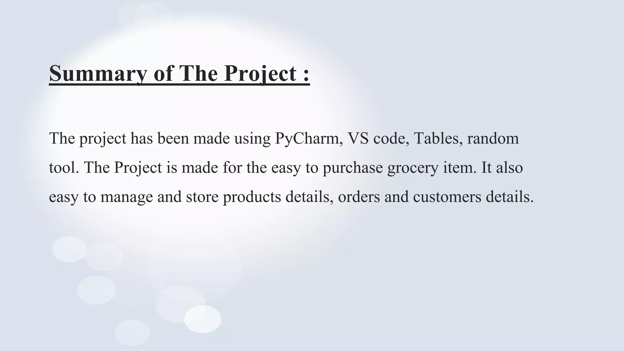 Grocery Store Application In Python Pptx