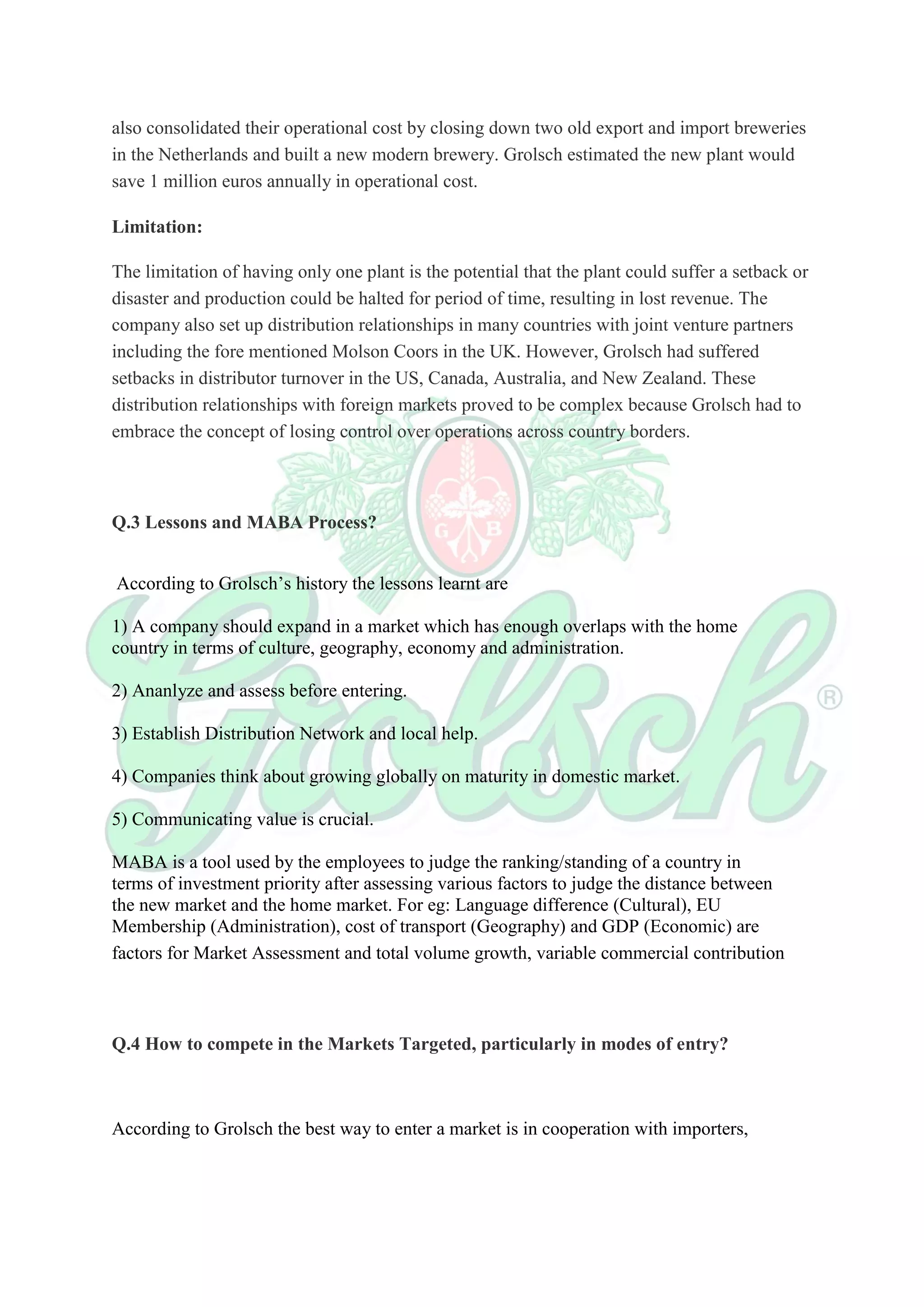 Grolsch growing globally beer case study | PDF