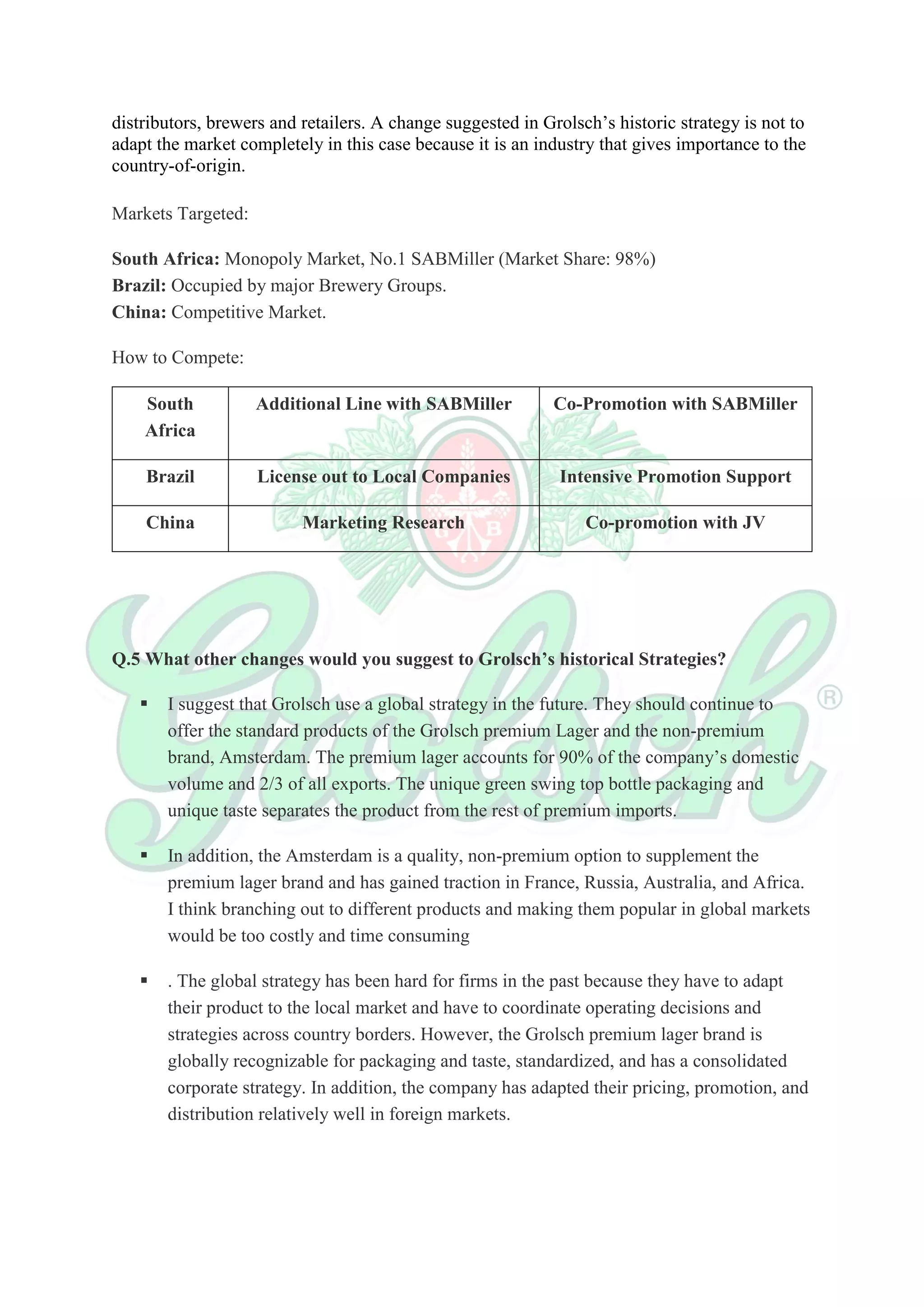 Grolsch growing globally beer case study | PDF