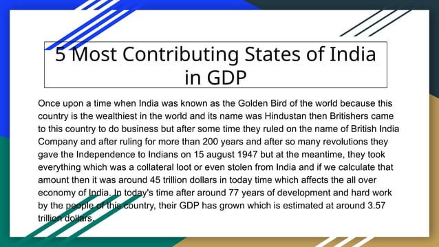 Contribute States of India in Growing GDP | PPT