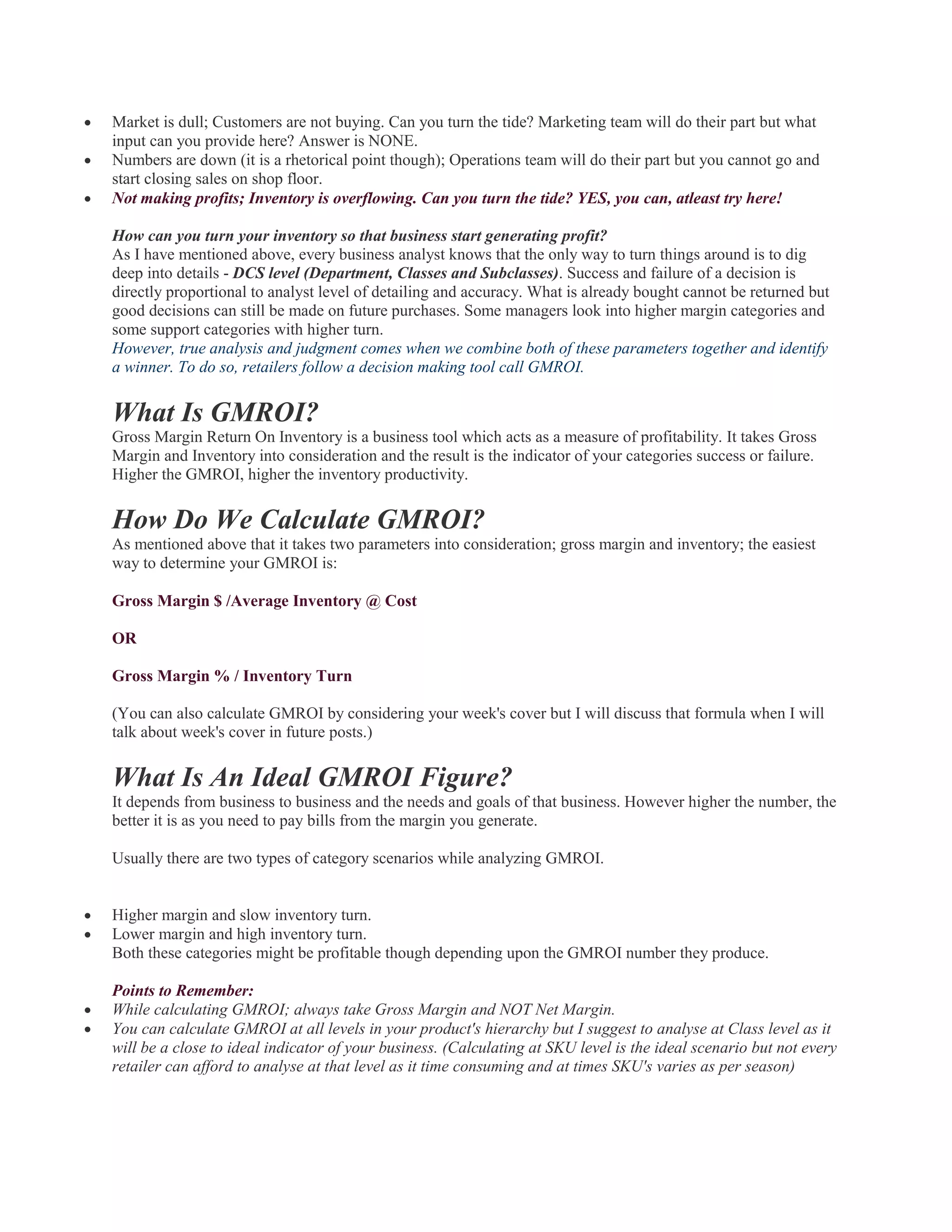 Gross margin return on investment : GMROI | PDF