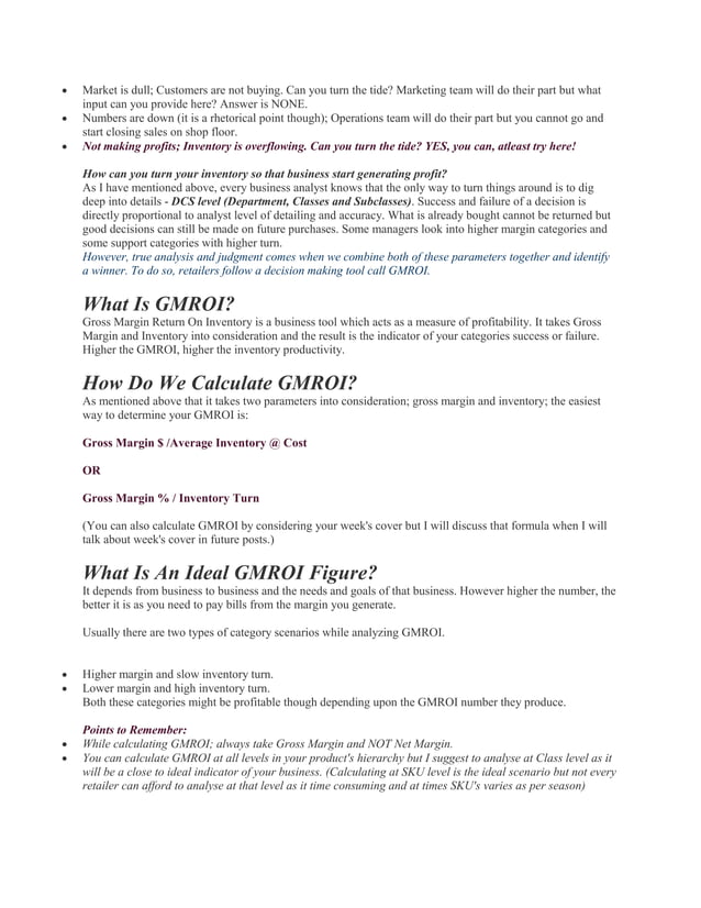 Gross margin return on investment : GMROI | PDF