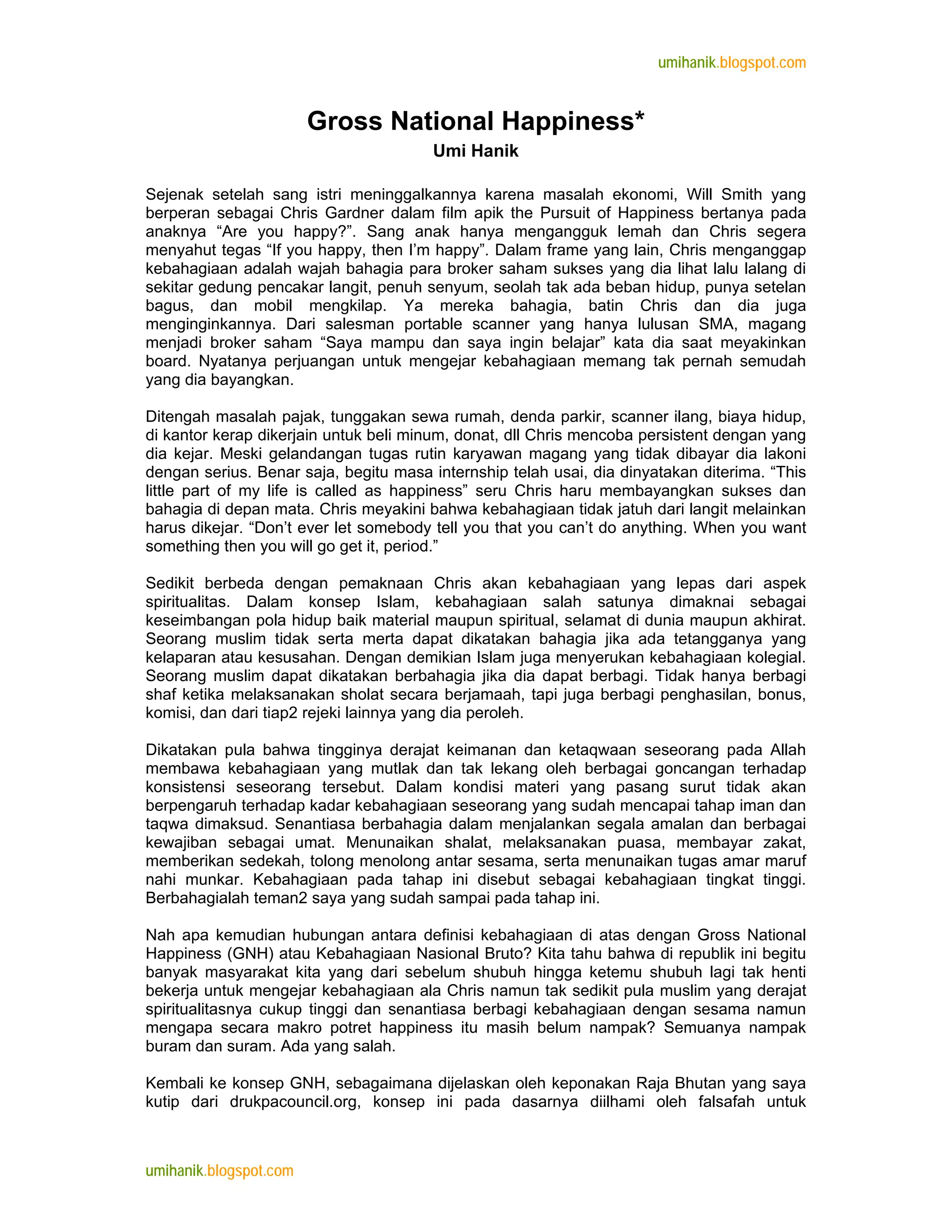 Gross national happiness umi hanik | PDF