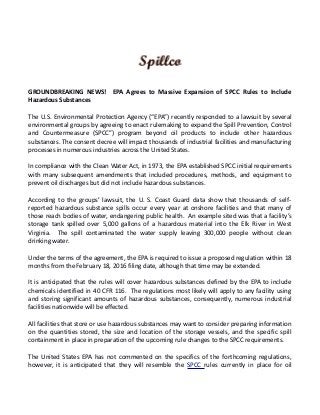 EPA Agrees to Massive Expansion of SPCC Rules to Include Hazardous ...