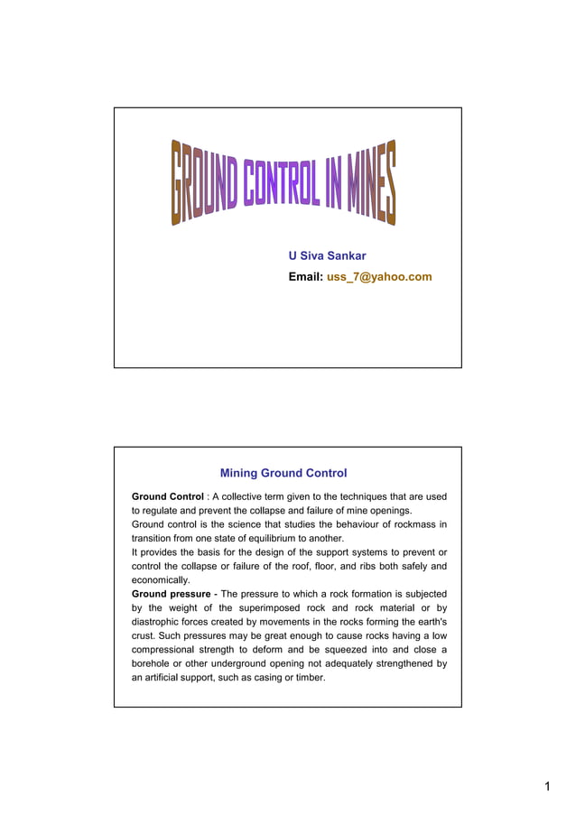 Ground control in undergound mines | PDF