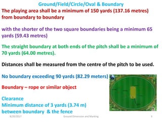 Cricket Ground dimension and marking | PPTX | Cricket | Sports