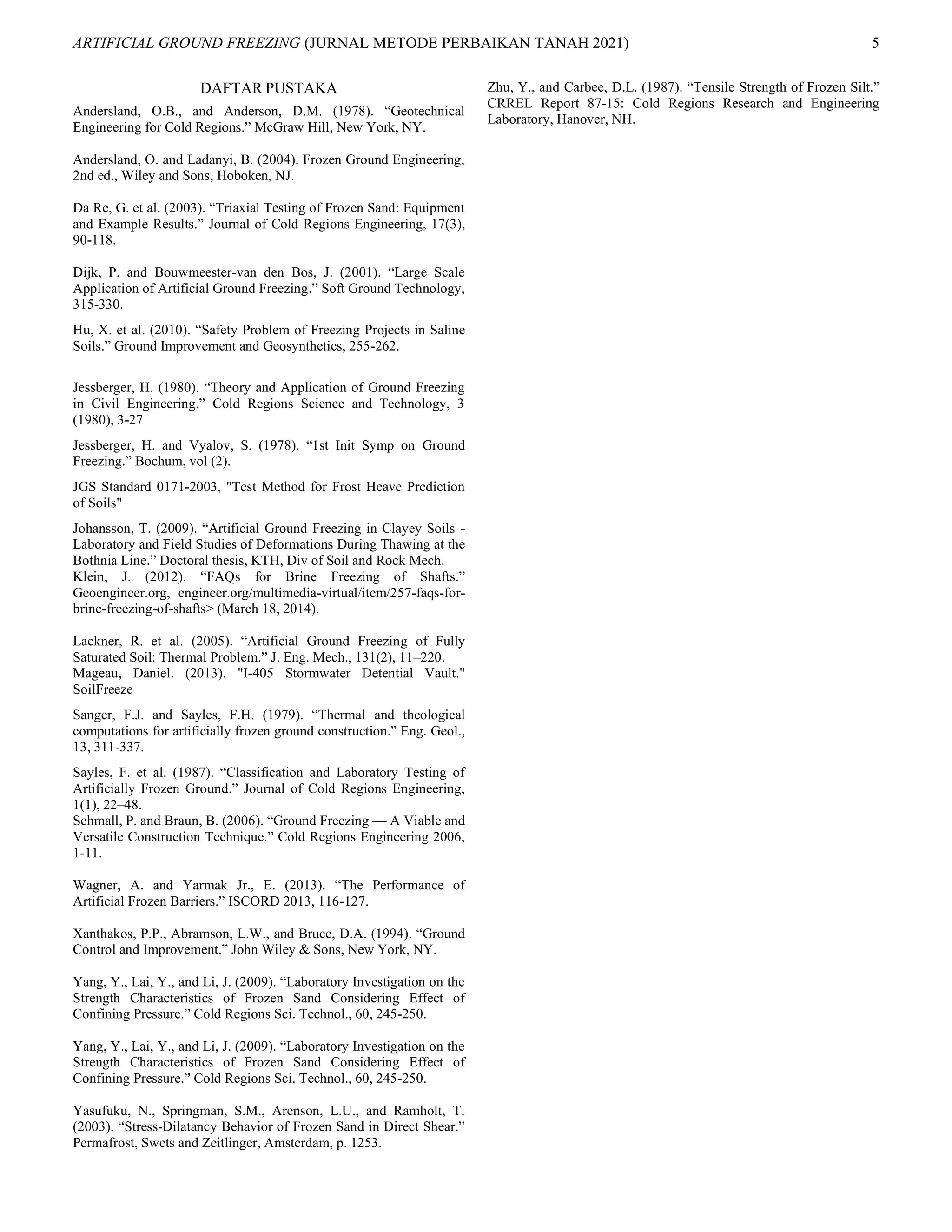 Artificial Ground freezing, AGF, Metode Thermal, Perbaikan Tanah | PDF