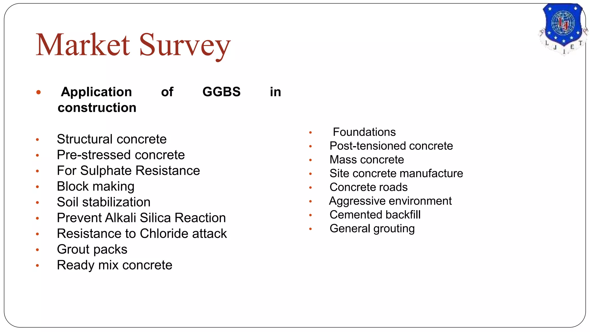 Ground granulated blast furnace slag ggbs | PPTX