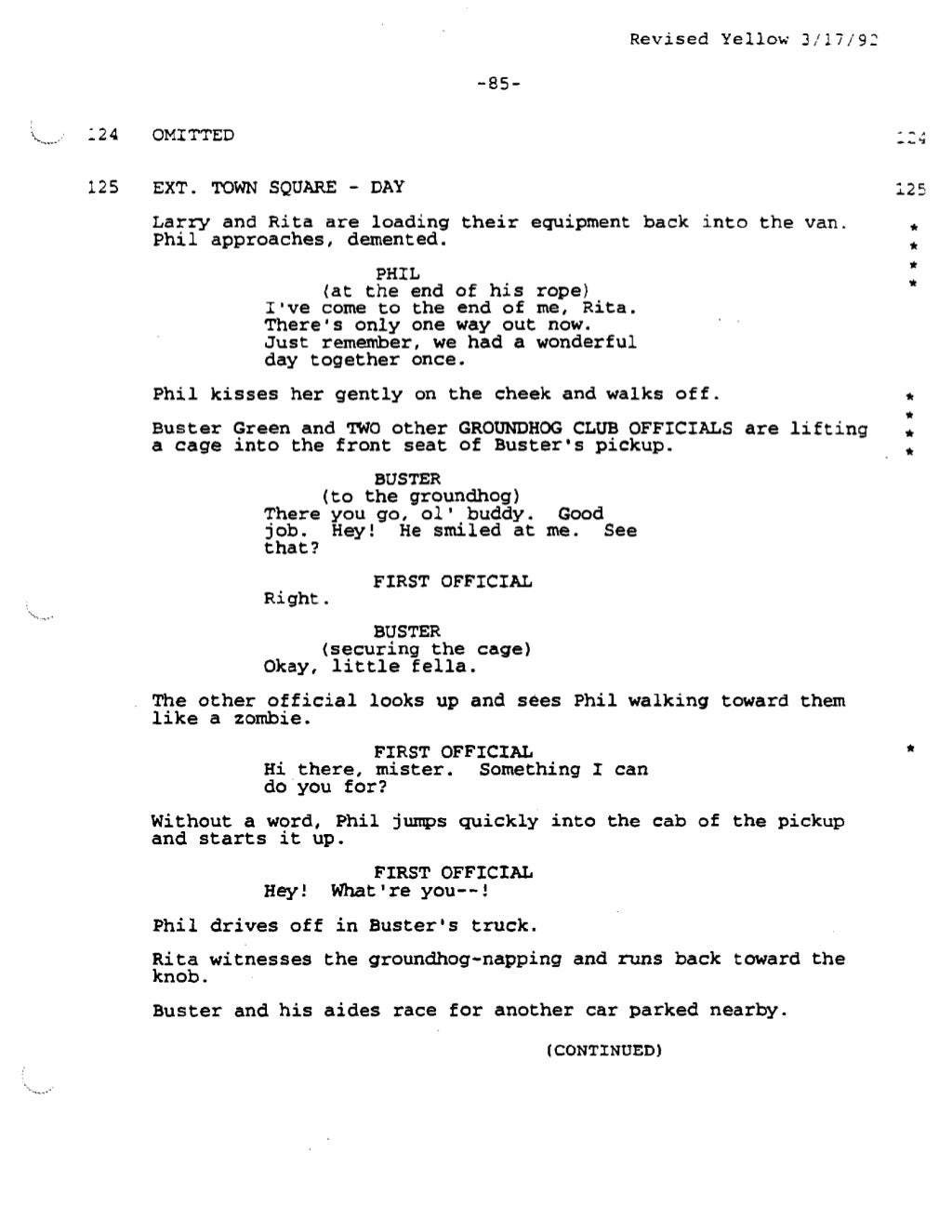 Groundhog Day Screenplay by Danny Rubin - for educational purposes