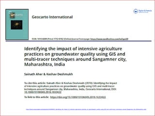 Ground inventory and geospatial techniques for estimation of groundwater quality | PPT