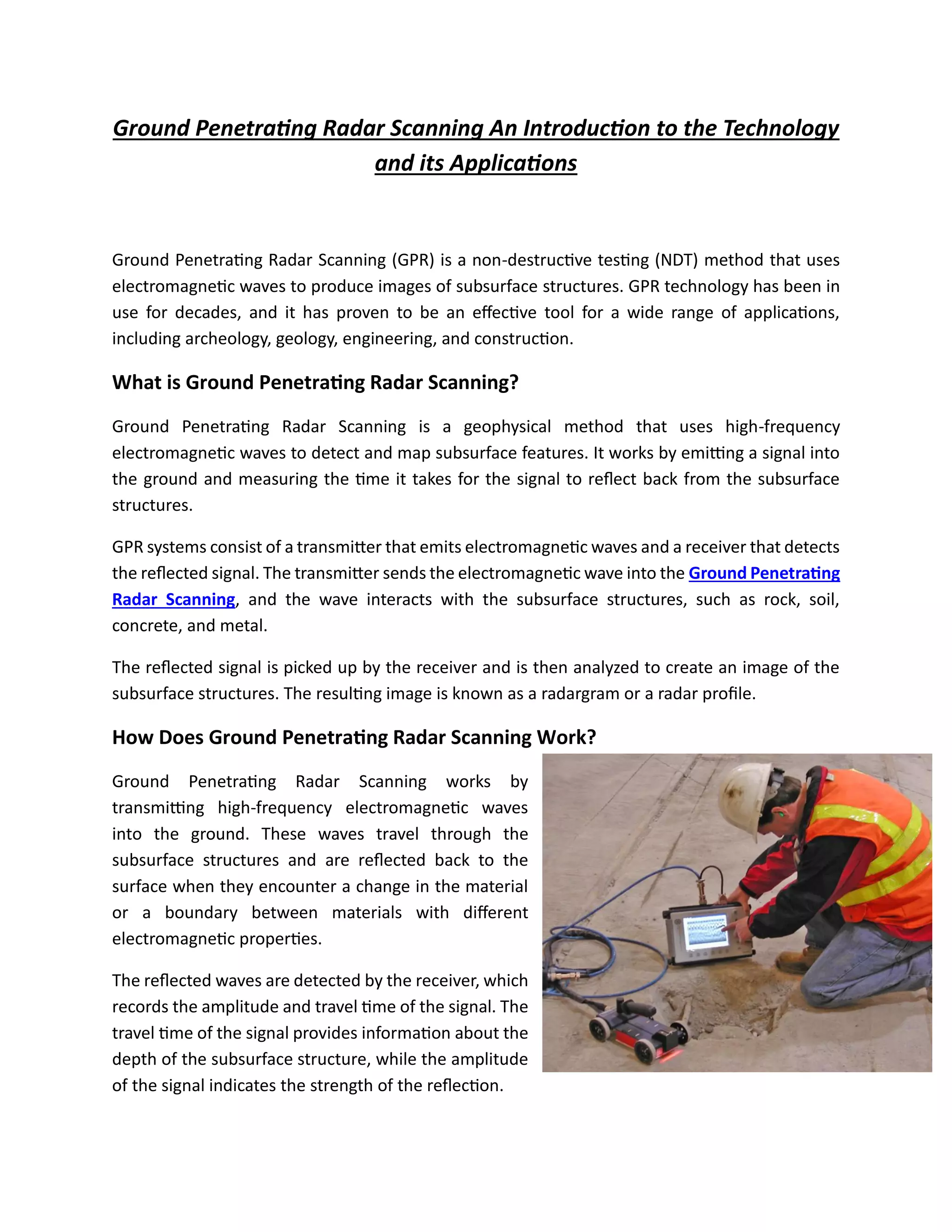 Ground Penetrating Radar Scanning An Introduction to the Technology and ...