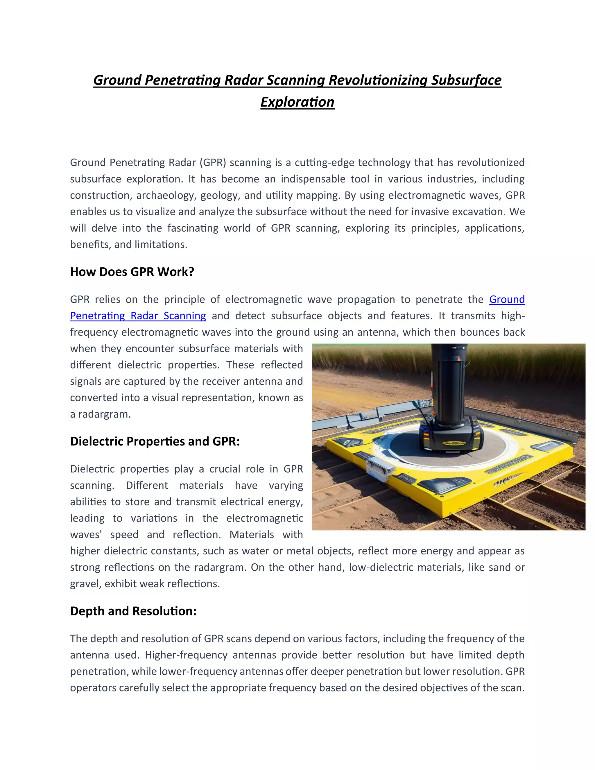 Ground Penetrating Radar Scanning Revolutionizing Subsurface Exploration Pdf