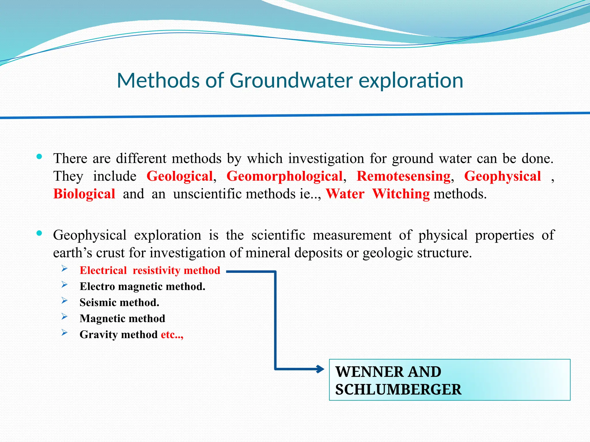 GEOPHYSICAL METHODS OF GROUNDWATER EXPLORATION | PPTX