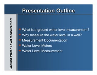 Groundwater Level Measurment Overview | PDF