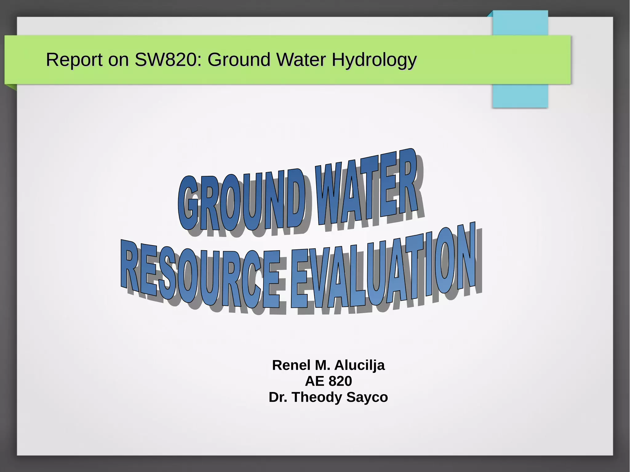 Ground water resource evaluation | PDF
